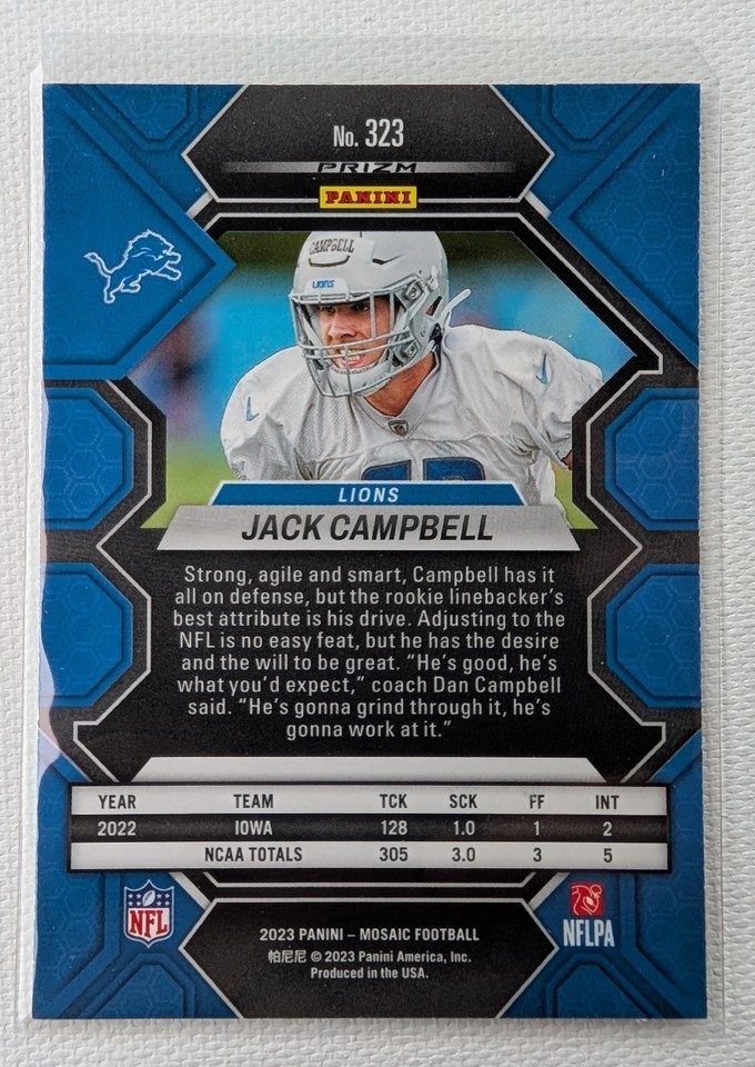2023 Mosaic Jack Campbell Rookie #323 Reactive Yellow Prizm Lions RC | eBay