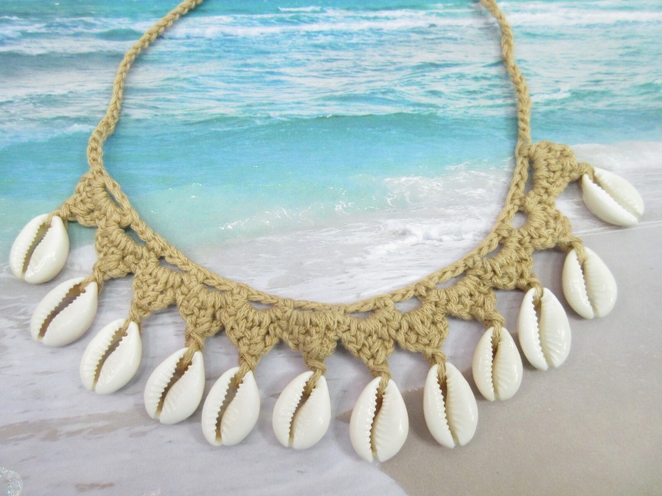 Macrame Shell Necklace Choker Hawaiian Boho Crochet Cowrie Beach Choker ...