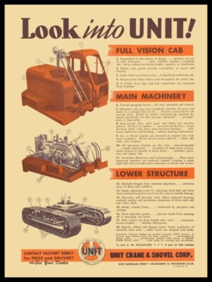 1947 Unit Crane & Shovel Co. Vertical Cutaway NEW Sign: 18x24" USA ...