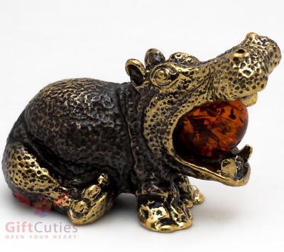 Solid Brass Amber Figurine Hippopotamus Hippo Behemoth talisman ...