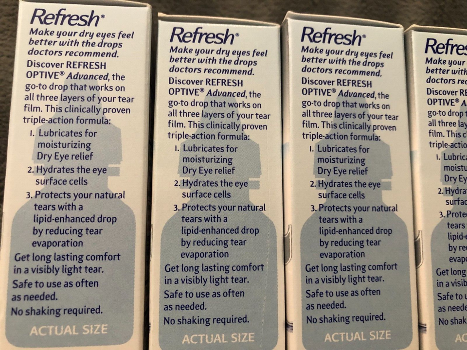 New Lot Of 4 Boxes Refresh Optive Advanced Lubricant Eye Drops 4x10 ml ...