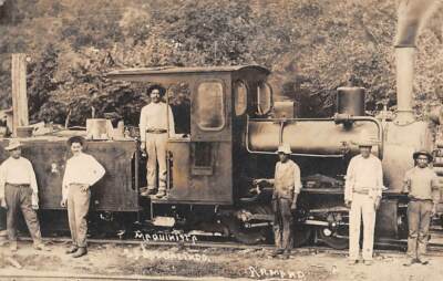 MEXICO ~ RAILROAD TRAIN ENGINE WITH ITS CREW POSING BESIDE IT, RPPC ~ c ...