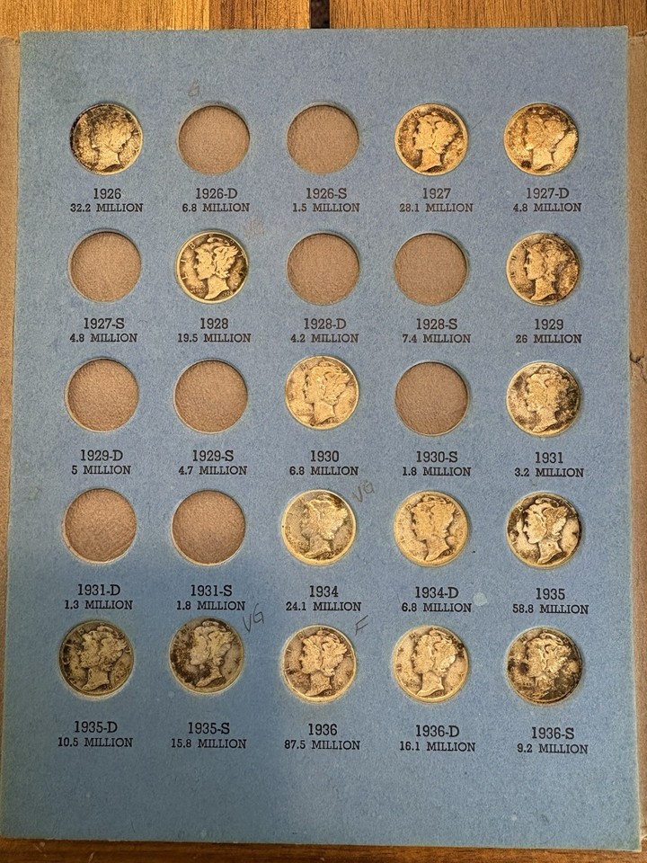 RARE 60 SILVER Mercury Dime Set 1916-45 In Collectors Case | eBay