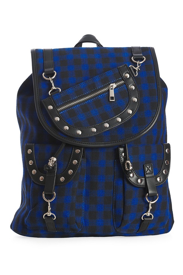 Lost Queen Yamy Tartan Skull Drawstring Plaid Punk Emo Handbag Backpack ...