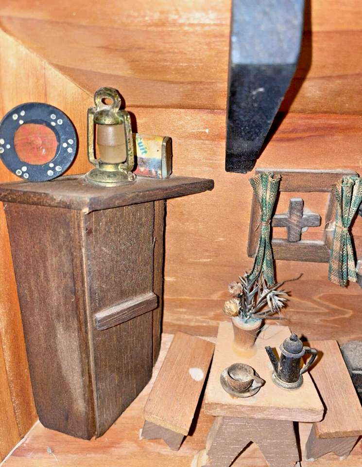 1974 ENESCO Folk Art Carved Wood DEN 3D Diorama Shadow Box Cabin Wall ...