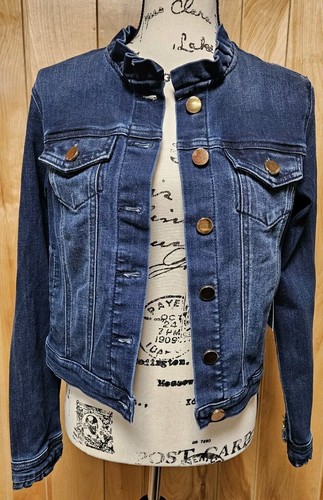 NWT Women's Draper James Ruffle Trim Dark Wash Denim Jean Jacket Size ...