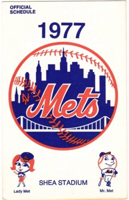 1977 NEW YORK METS BASEBALL LARGE FORMAT SCHEDULE - 3-3/4" X 6" FOLDED ...