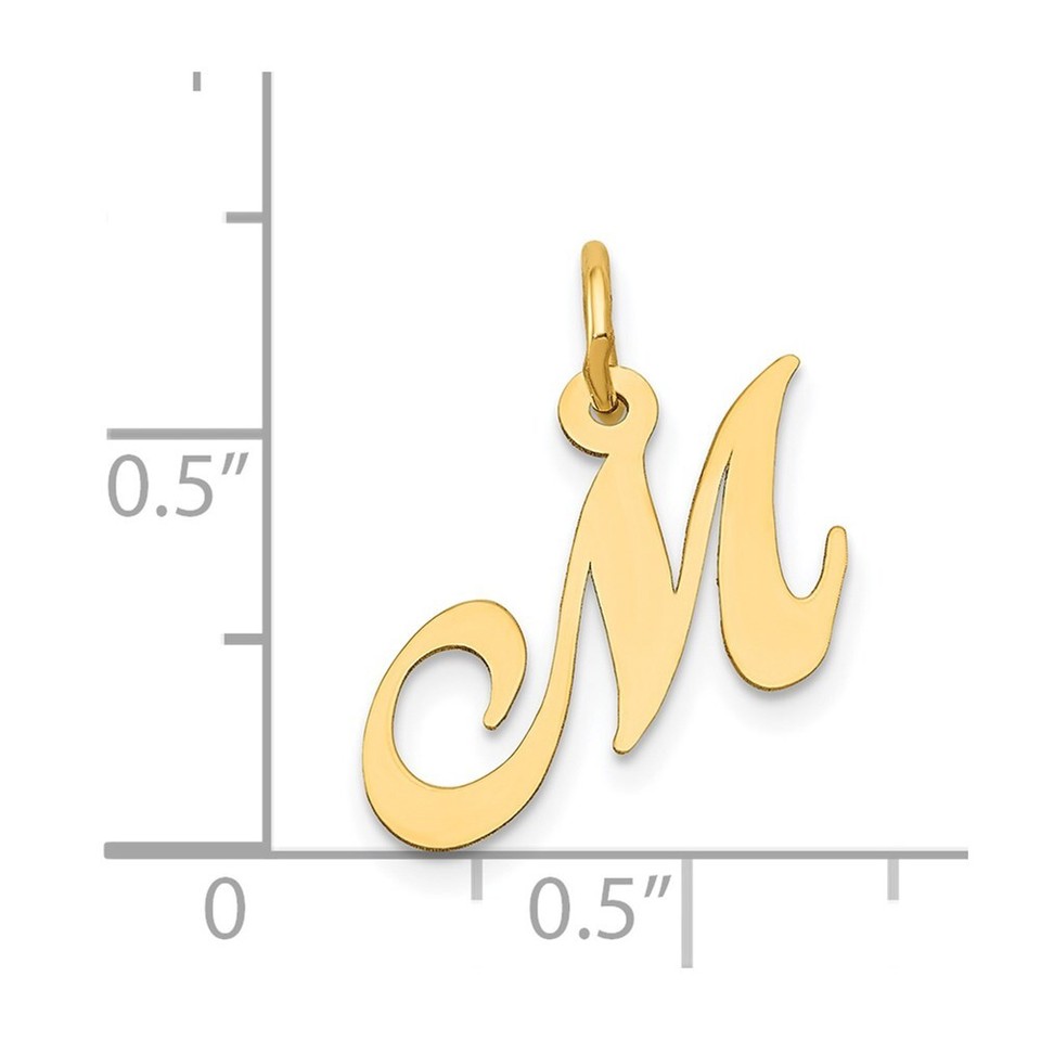 14k Yellow Gold Small Fancy Script Letter M Initial Charm Pendant ...