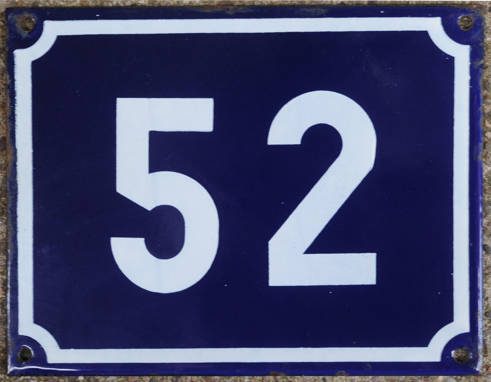 Large old blue French house number 52 door gate plate plaque enamel ...
