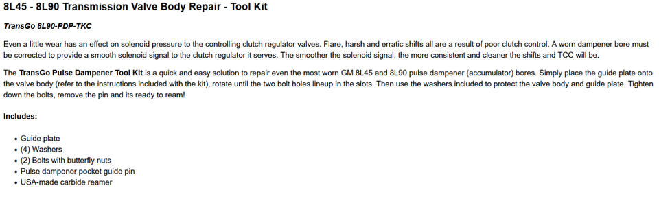 8L45-8L90 Valve Body Pulse Dampener Tool Kit T-8L90-PDP-TKC use with ...