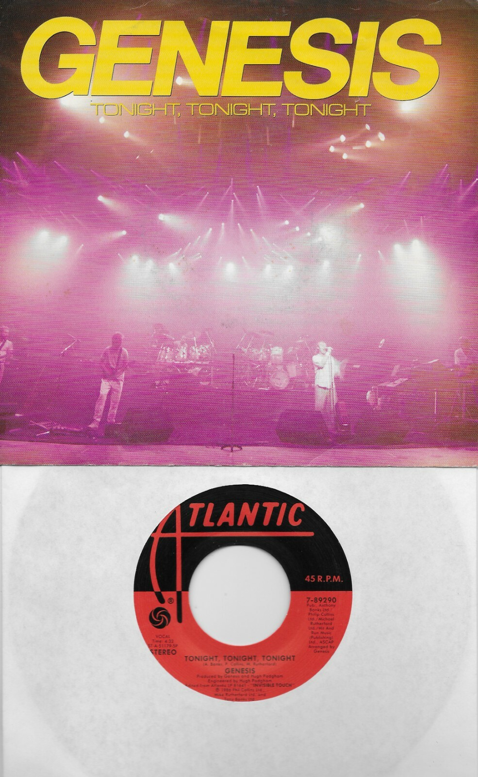 GENESIS Tonight Tonight Tonight / In The Glow Of The Night 45 with ...