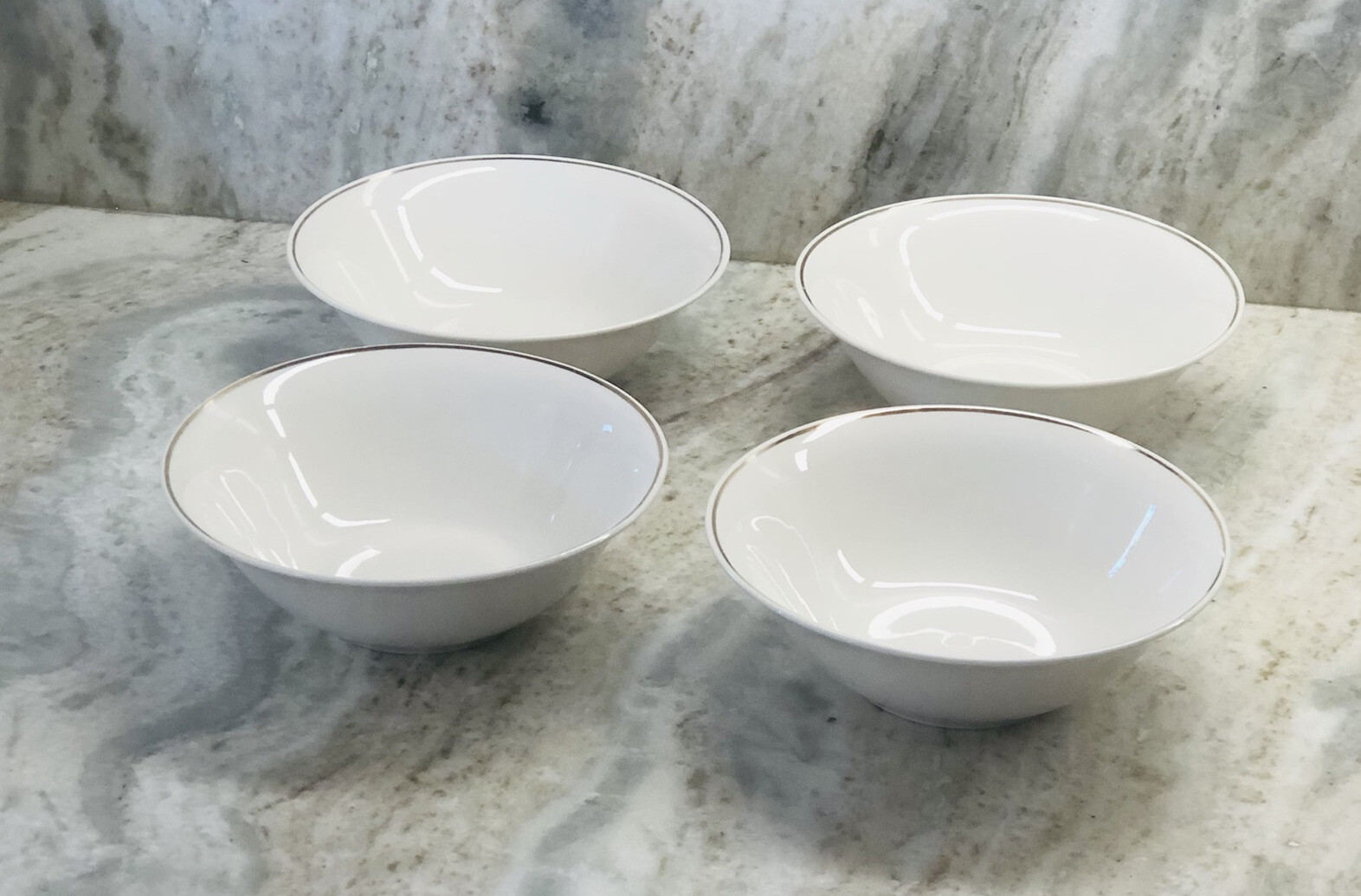 Royal Norfolk White Stoneware Bowls with Gold Rims, 2.5x7-in ...