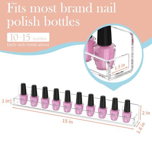 Nail Polish Wall Rack Acrylic Clear Nail Polish Shelves - 12pcs Nail ...