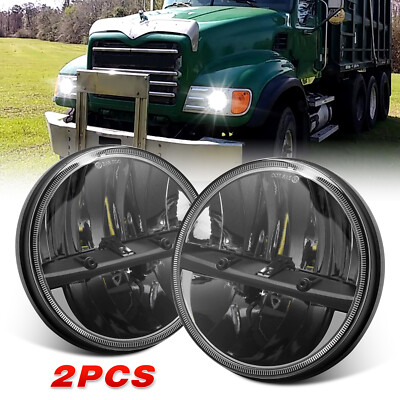 Pair 7 inch H4 LED Headlights Round High Low Beam for Mack Dump Trucks ...