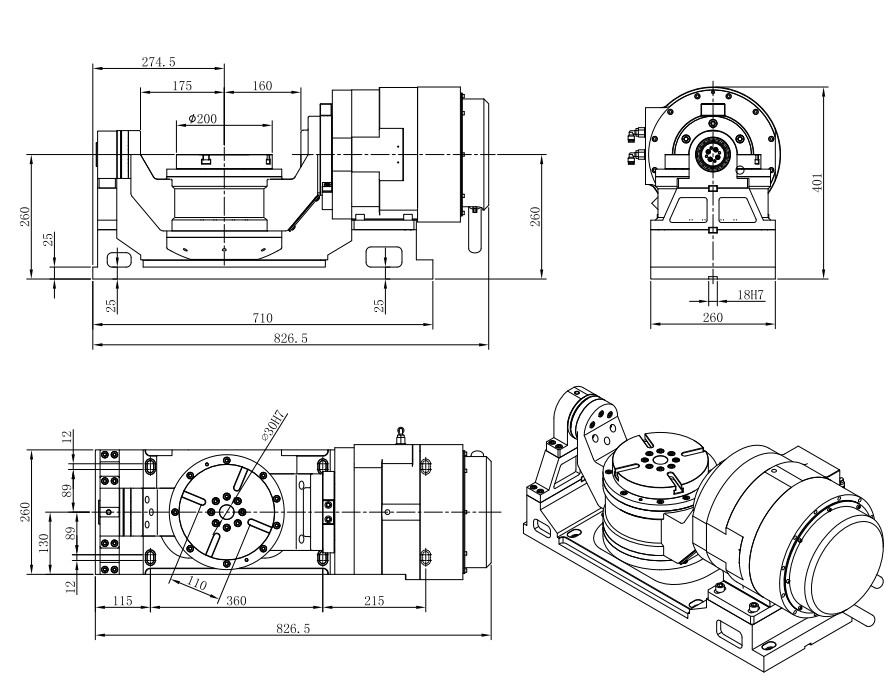 CNC Trunnion 5th Axis High-precision Rotary Table DD-YL-200 DD-YL-250 ...