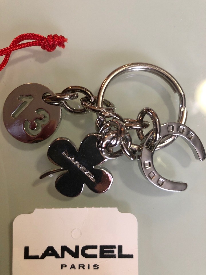 Lancel Keychain Charm Key VINTAGE Four leaf clover horseshoe number 13 ...