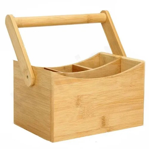 4 Compartment Bamboo Cutlery Caddy Utensil Rack Condiments Holder ...