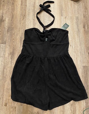Wild Fable Women's Sleeveless Halter Tie neck Terry Towel Romper Black ...
