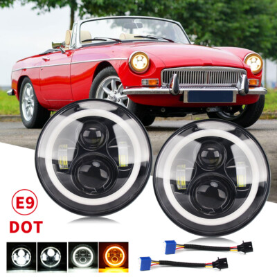 E9 Pair 7" Inch Round LED Headlights Halo DRL Projector for MG MGB GT ...