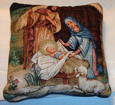 Beautiful Christmas Nativity Scene Creche Tapestry Accent Throw Pillow ...