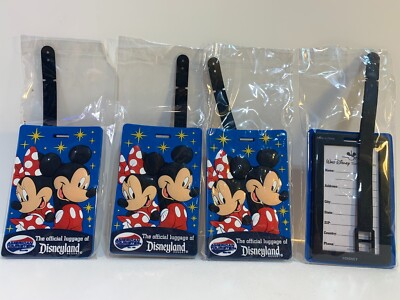 4 - DISNEY LUGGAGE TAGS Blue MICKEY & MINNIE MOUSE Disneyland ...