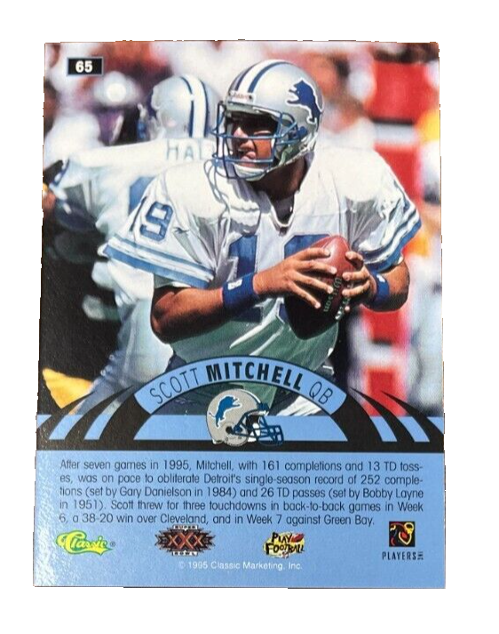 1995 Classic Card # 65 Scott Mitchell - Detroit Lions | eBay