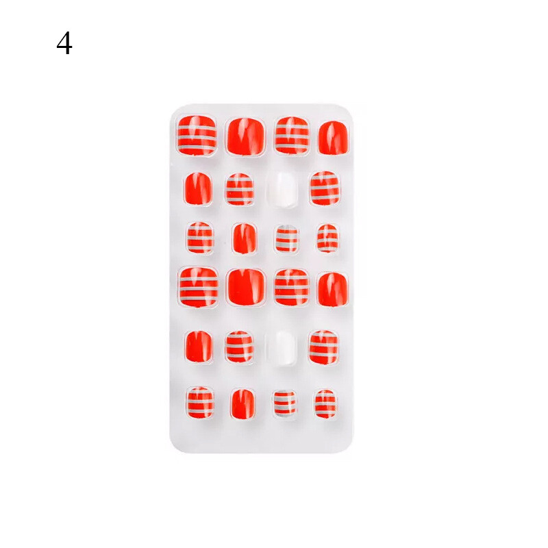 24Pcs Kids Childrens Girls Fake Stick Press On False Finger Nail Cover ...