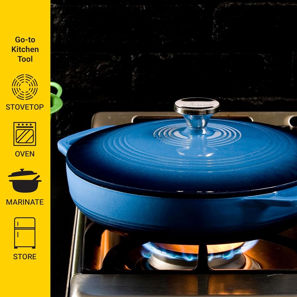 3.6Qt Enameled Cast Iron Casserole with Lid, Dual Handles | eBay