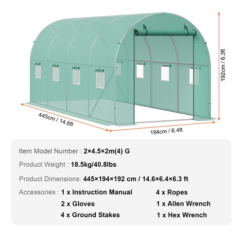Walk-in Tunnel Greenhouse 14.6x6.36x6.3ft Galvanized Frame PE Cover ...