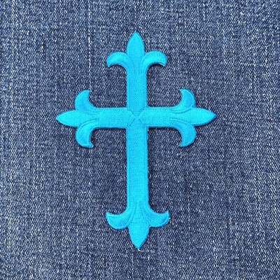 Large Cross Applique Patch - Embroidered Turquoise Blue Christ Jesus ...