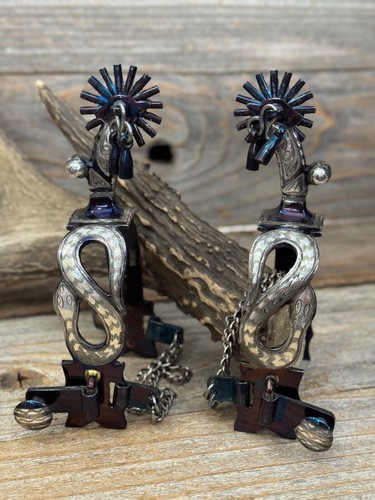 BEAUTIFUL Mexican Vaquero Silver Inlay Engraved Single Mount “SNAKE ...