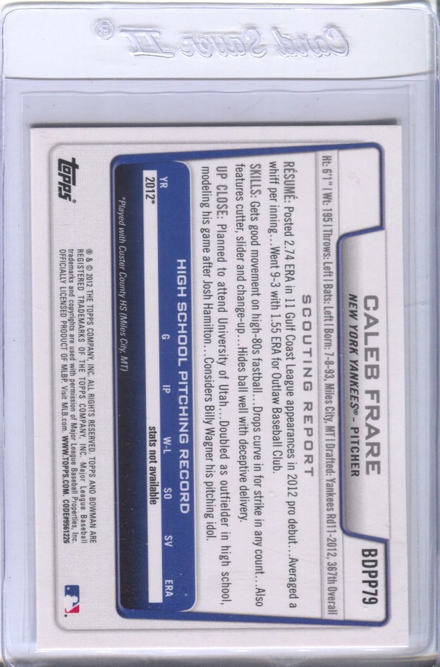 CALEB FRARE 2012 Bowman Draft Draft Picks or Bowman Chrome Draft Draft ...