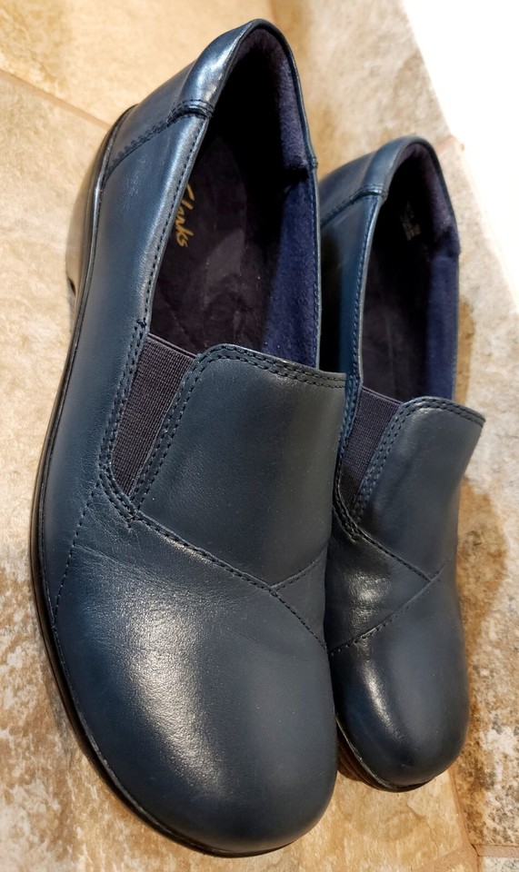 Clarks | Women's Bendables Navy Blue Leather Slip-On Loafer Shoes Size ...