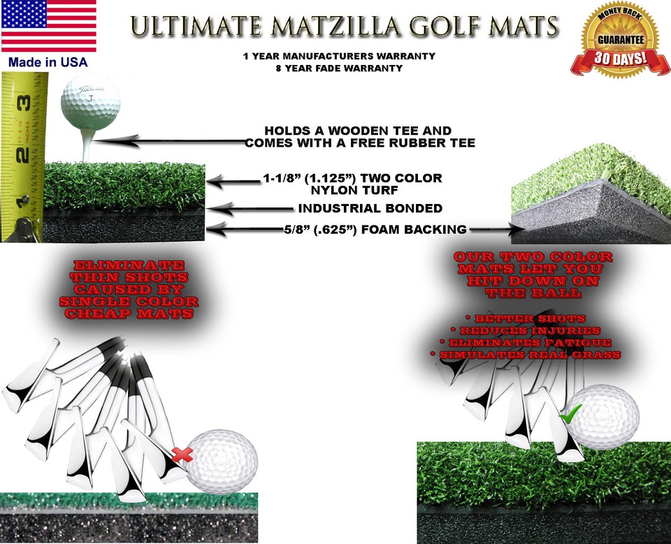 5' x 9' Golf Chipping Driving Range Tee Line Practice Mat - Holds A ...