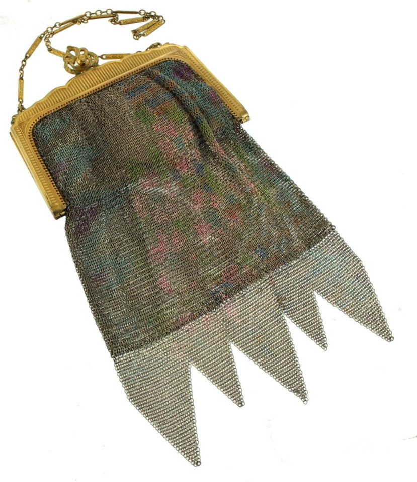 Antique Victorian Fringe Colored Mesh Purse Ornate Frame Chain Stunning ...