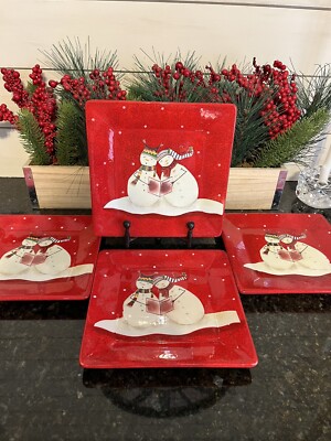 Oneida SNOWMATES Square Salad Plates by Sakura Debbie Taylor Kerman Red ...