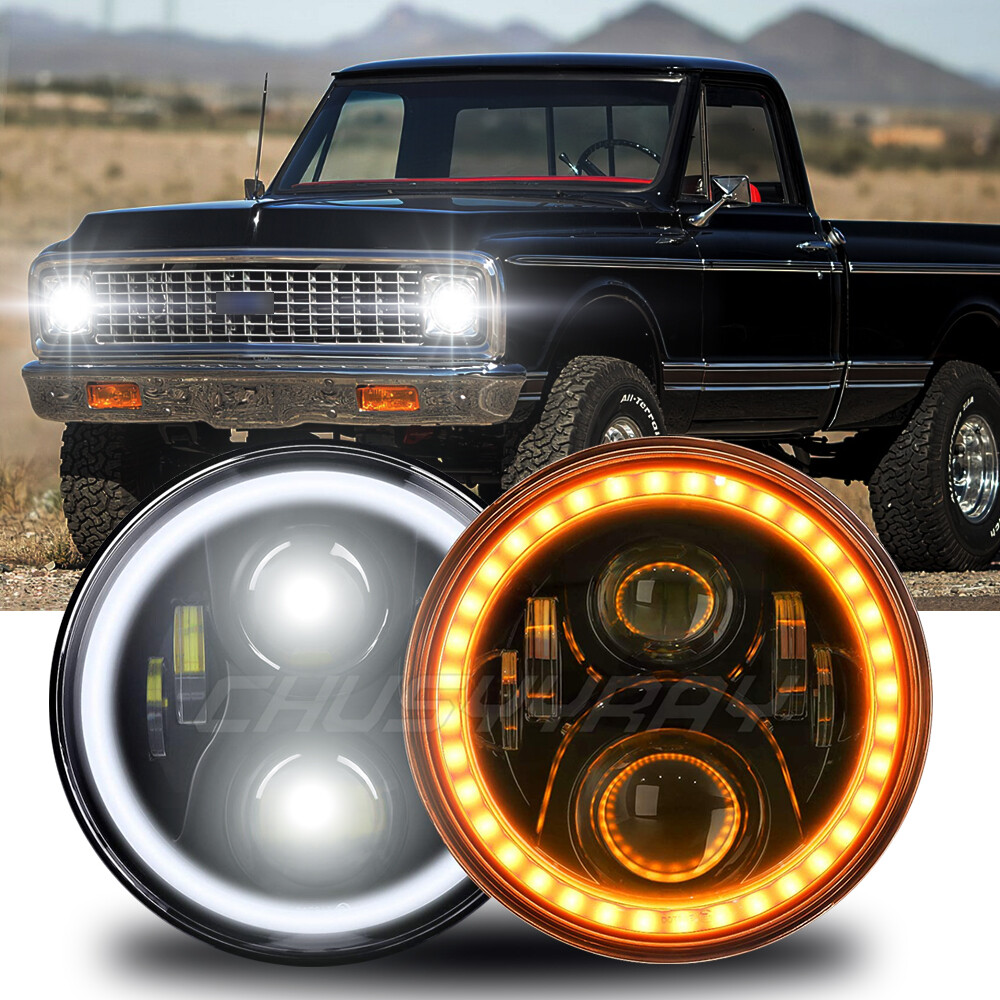 7"Round Led Headlight Hi/Lo Turn Signal Bulb for Chevy C10 C20 C30 G10 ...