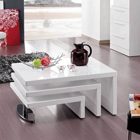 Design Rotating High Gloss Coffee Table With 3 Tops In White | eBay UK