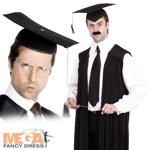 Black Teachers Fancy Dress Gown Costume Mortar Hat Headmaster Graduate ...