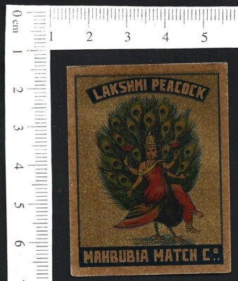 India vintage 1940s golden matchbox label LAKSHMI PEACOCK | eBay