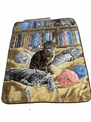 James Hautman Throw Blanket 60x50 Bedding Fleece Cats Yarn Balls ...