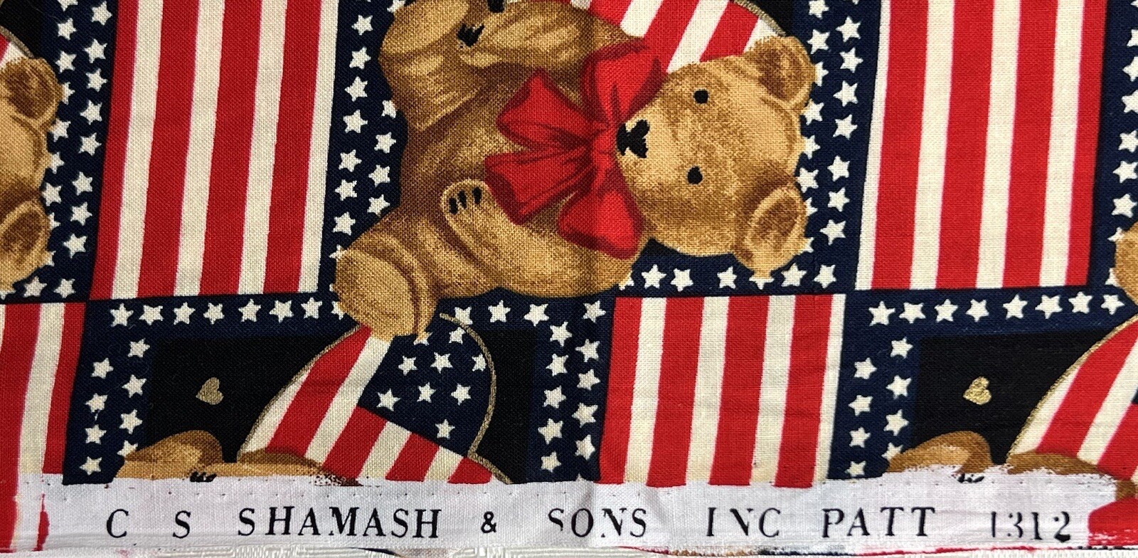 PATRIOTIC TEDDY BEARS 3 Yards x 44" VINTAGE Cotton Fabric CS Shamash ...
