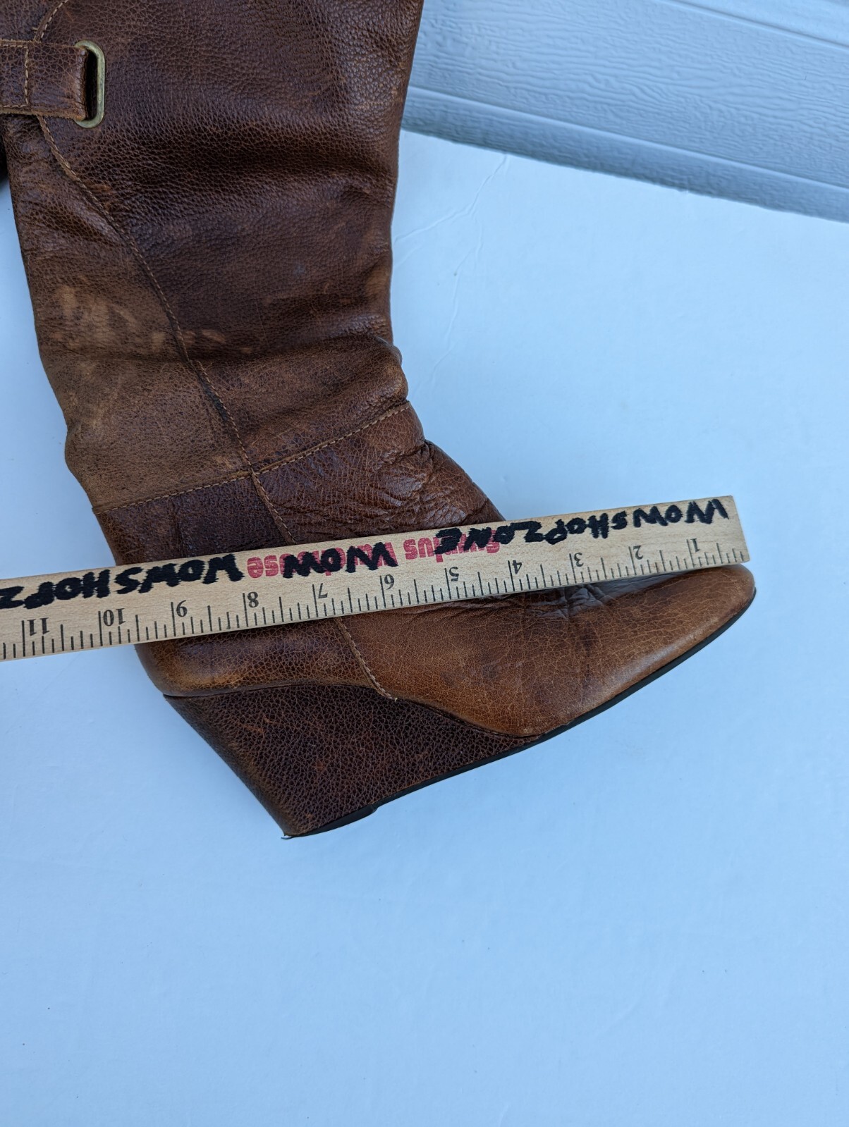 Steve Madden Iden Pebble Leather Rockabilly Wedge Knee Boots Brown ...