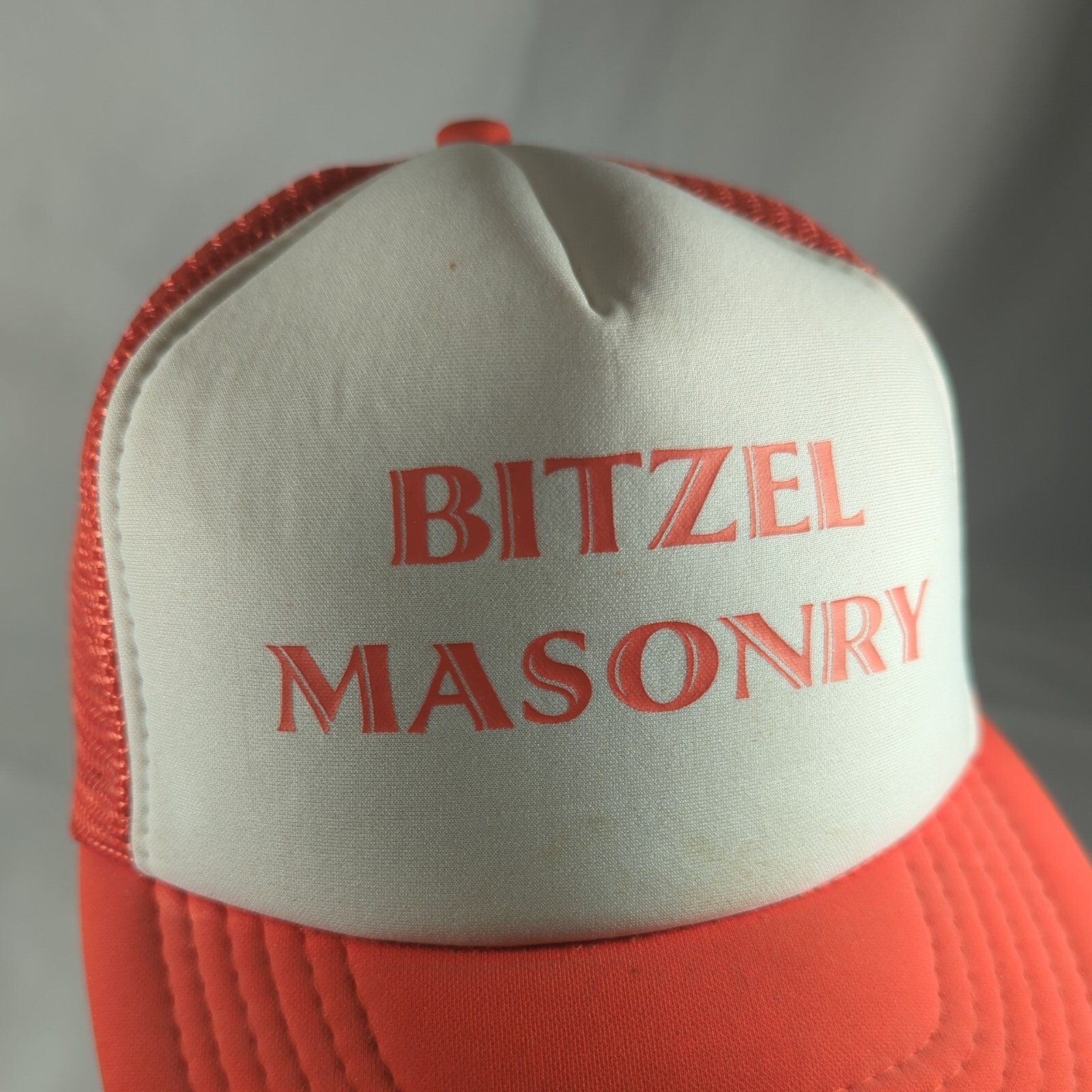 Vintage Bitzel Masonry Snapback Mesh Trucker Hat White Orange Cap | eBay