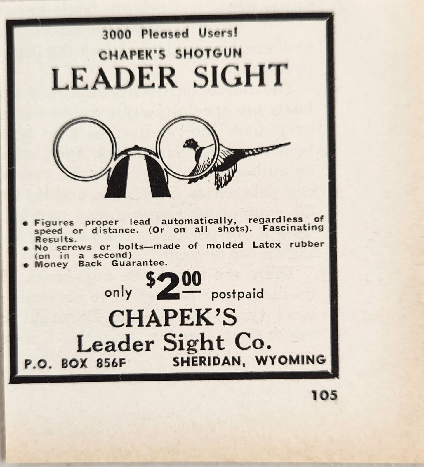 1960 Print Ad Chapek's Shotgun Leader Sights Sheridan,Wyoming | eBay