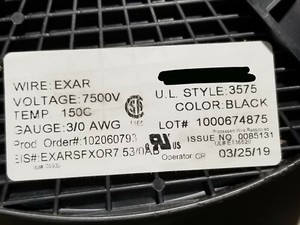 Champlain Cable Exar 150 SFX-OR #3/0awg Lead Wire UL-3575 150C/7500V ...
