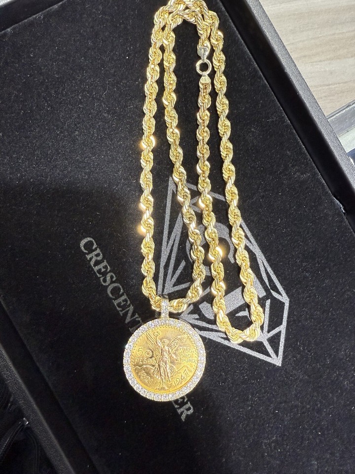 14k Centenario Coin Pendant & 30inch 14k Gold Necklace Set VS Pointers ...