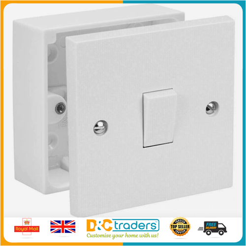 Single Wall Light Switch & 25mm Back Box Pattress 1 Gang 2 Way Switch ...