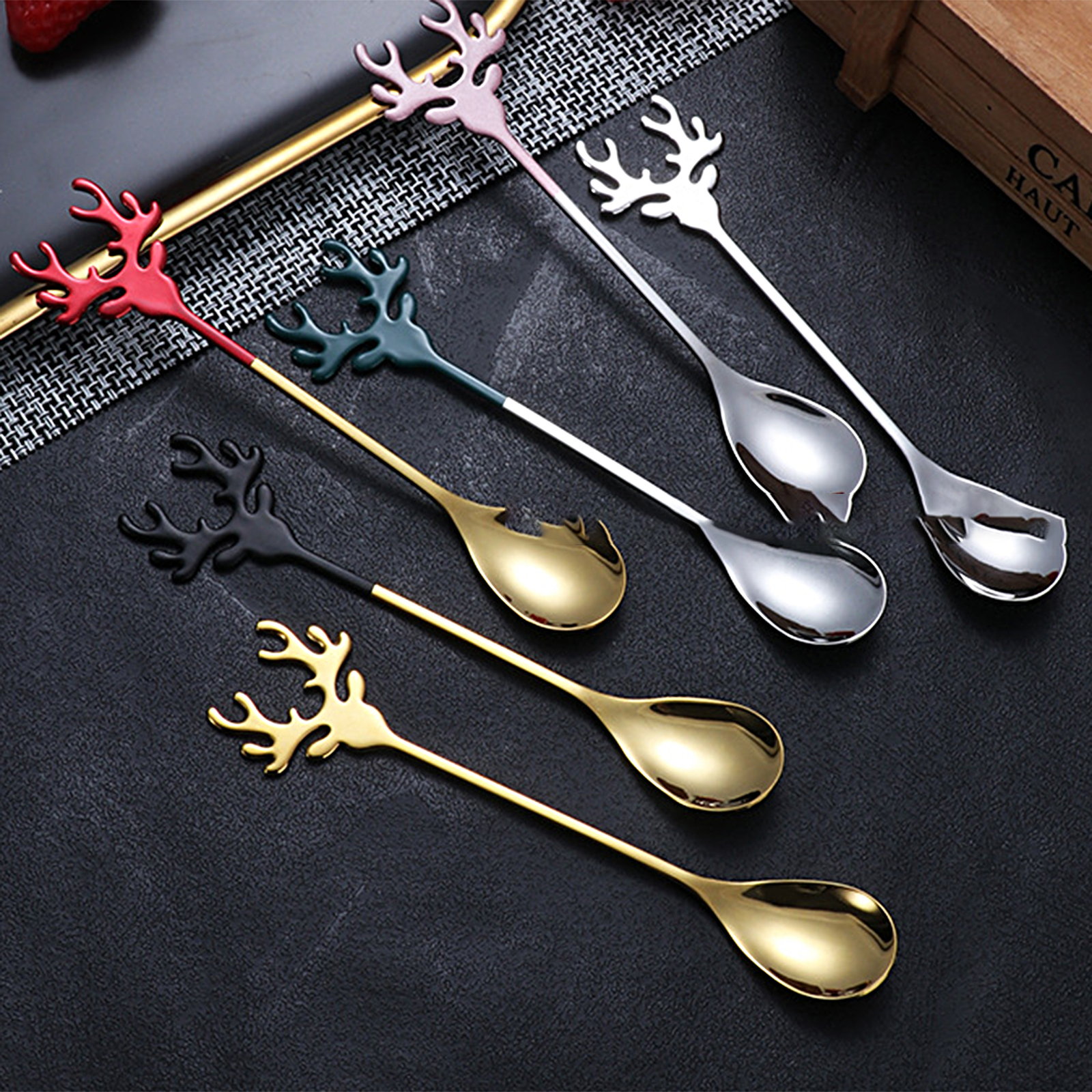 1PC Drink Stirring Spoon Coffee Tea Stainless Steel Cartoon Elk Spoon ...
