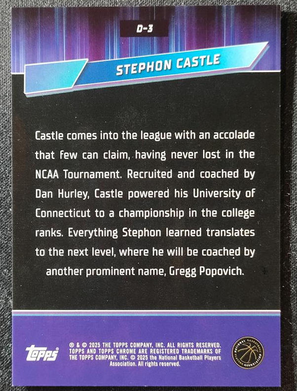 Stephon Castle 2024-25 Topps Chrome Basketball Destiny Orange Geometric ...